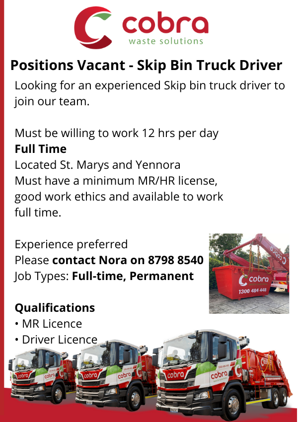 COBRA WASTE SOLUTIONS (Skip Bin Truck Driver / Labourers Wanted ASAP ...