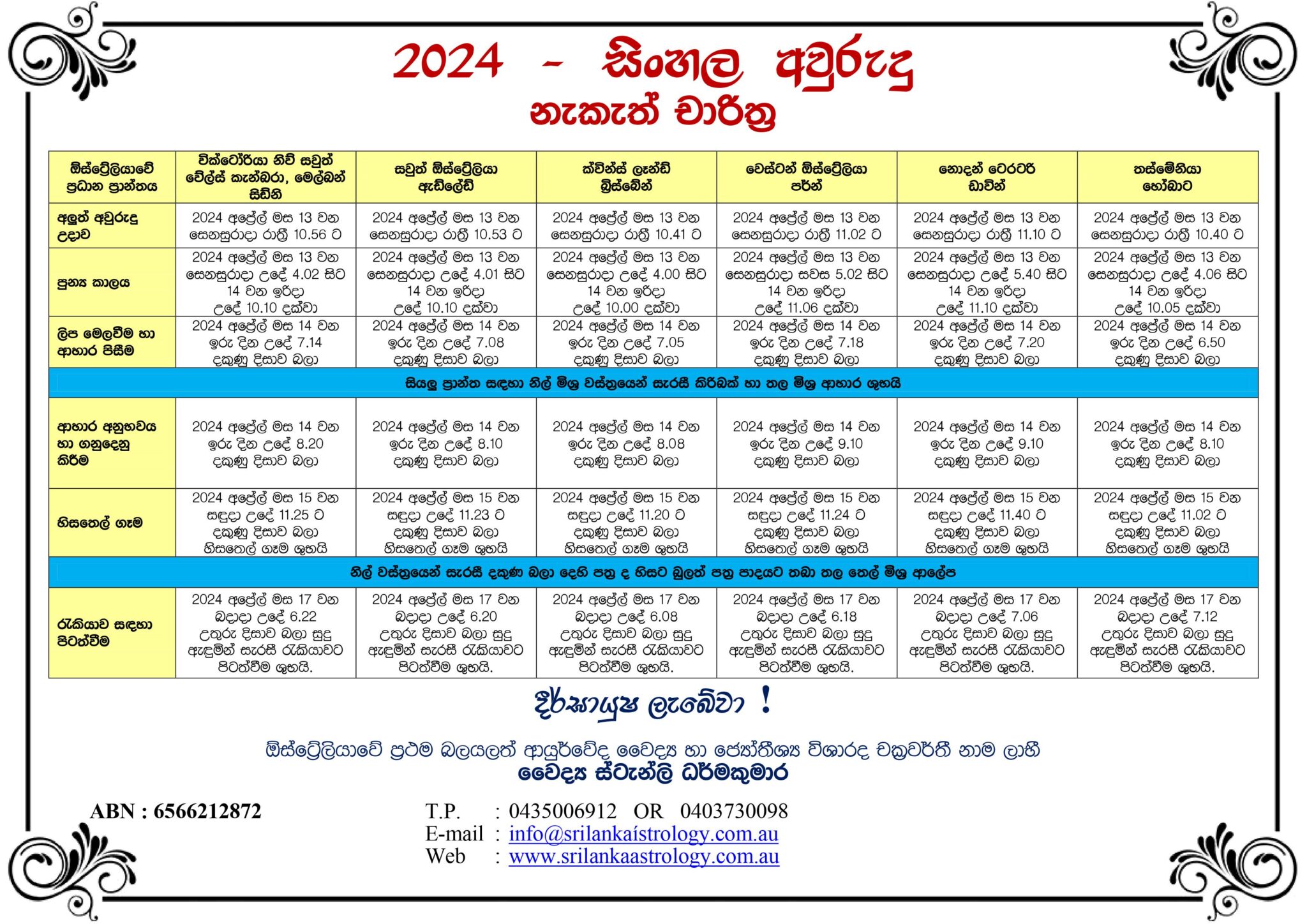 Aurudu Nakath 2024 – in Sinhala ( සිංහල අවුරුදු නැකත් චාරිත්‍ර ) - eLanka